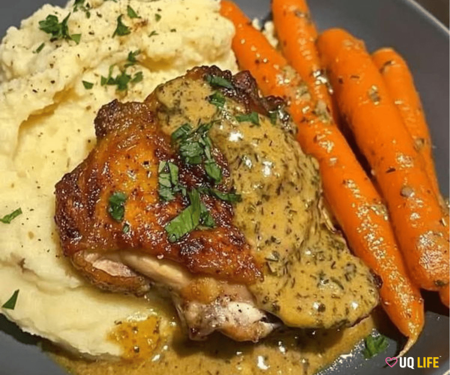Anaya's creamy mustard chicken with mashed potatoes and carrots